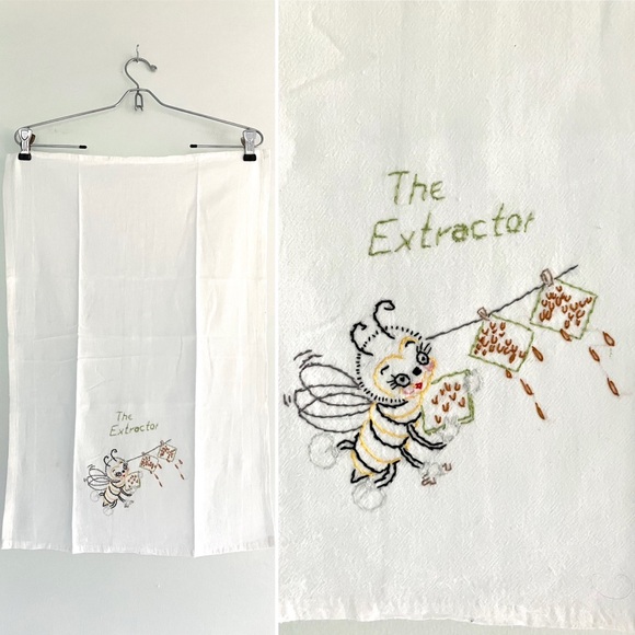Vintage | Kitchen | Vintage Embroidered Bee Extractor Honey White Linen ...